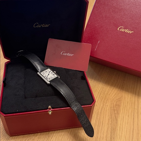 Cartier | Accessories | Cartier Tank Must De Cartier Black Leather ...